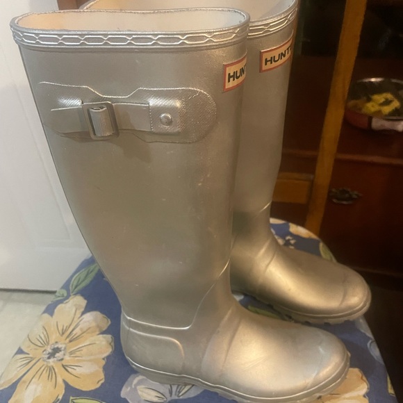 Hunter | Shoes | Hunter Metallic Silver Tall Boots | Poshmark